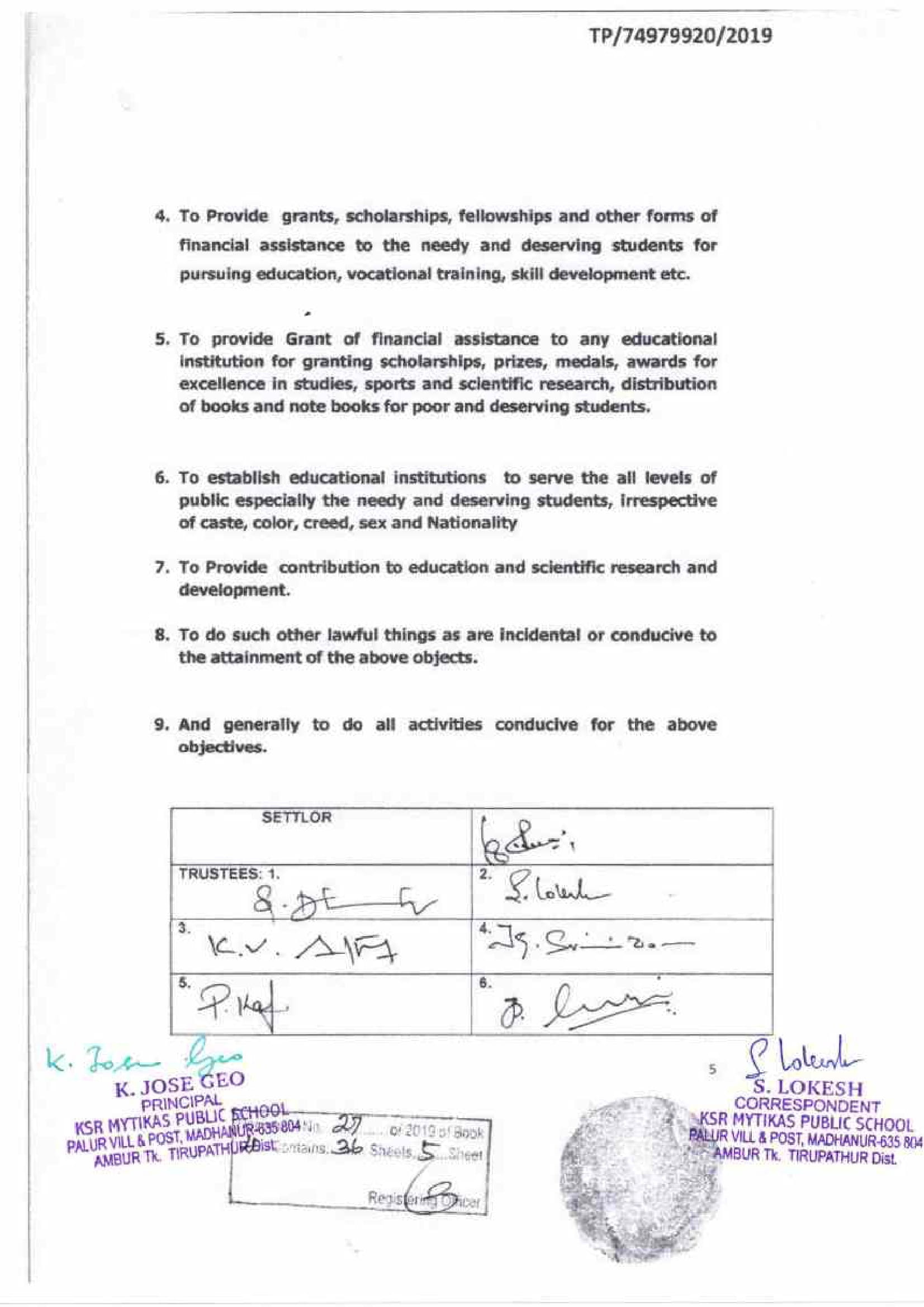 TRUST DEED – KSR MYTIKAS