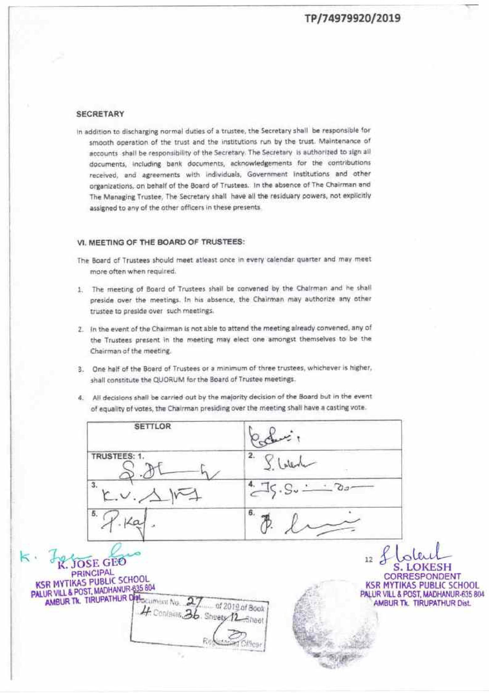 TRUST DEED – KSR MYTIKAS