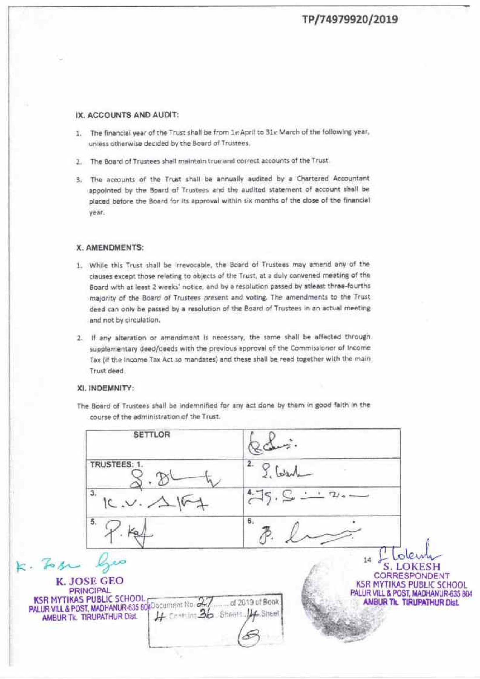 TRUST DEED – KSR MYTIKAS