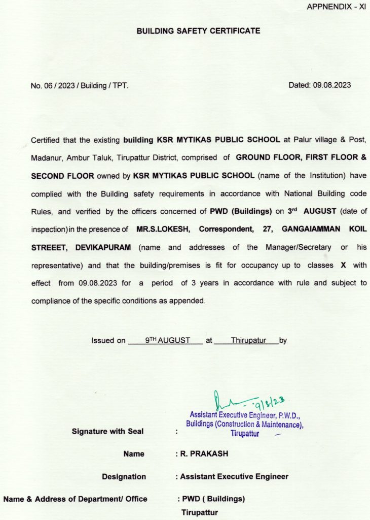 » BUILDING SAFETY CERTIFICATE